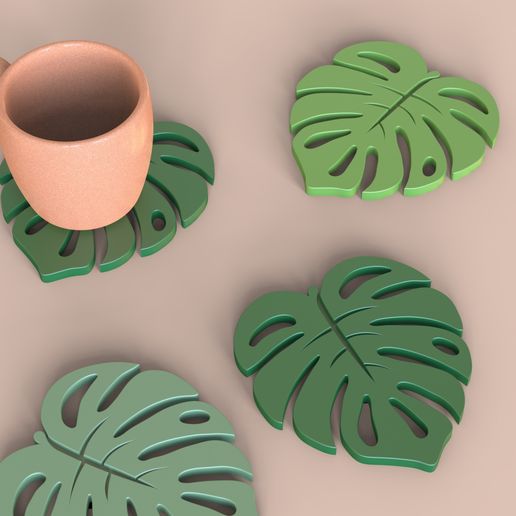 📁 Monstera Leaf Coaster Set, 3D Printable STL File, Tropical Home Decor ...