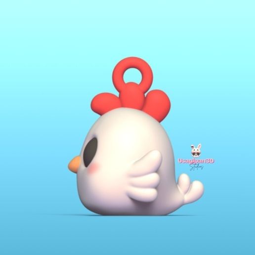 🐔 Cute Round Chicken + Keychain Version・ 3D File for 3D printing・Cults