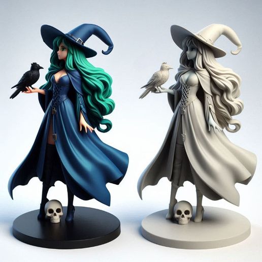 🧙‍♀️ 742 Red-Haired Witch with Ravens – Full-Color 3D Model, fantasy ...