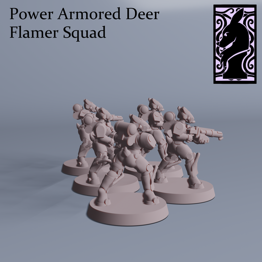 🦌 Power Armored Deer - Flamer Squad・ 3D File for 3D printing・Cults