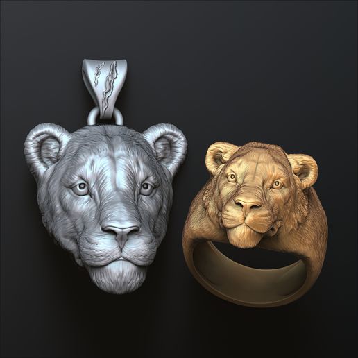 3D file Lioness Ring Pendant Collection 3D print model 💍 ・3D print ...