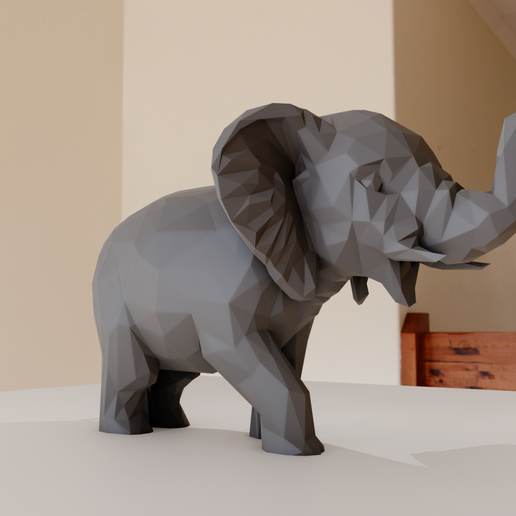 👶 baby elephant low poly trunk up stl・ STL File for 3D printing・Cults