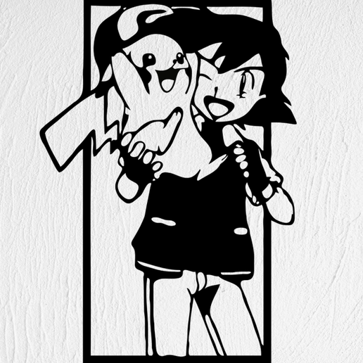 STL file 2D Wall Sticker Ash and Pikachu in Picture 🖼️ ・3D printable ...