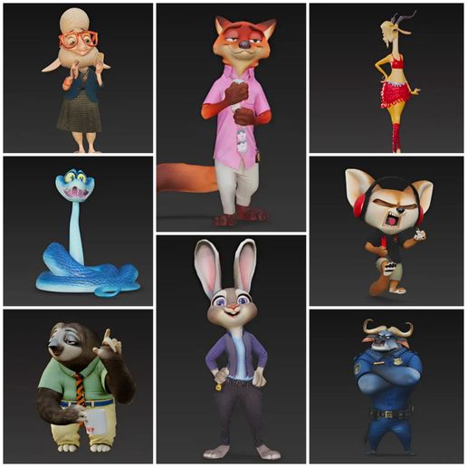 🐍 zootopia 10 personajes・Archivo STL para Impresión 3D・Cults