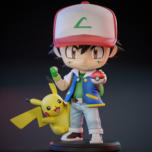 🐉 Chibi Ash Ketchum and Pikachu Pokemon・ STL File for 3D printing・Cults