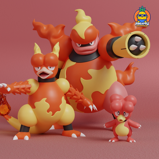 🐉 Pokemon - Magby, Magmar and Magmortar・ STL File for 3D printing・Cults