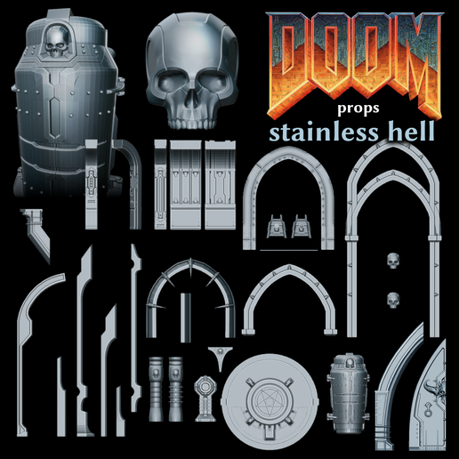 💀 Doom Props - Stainless Hell Set 1・Free STL File for ・Cults