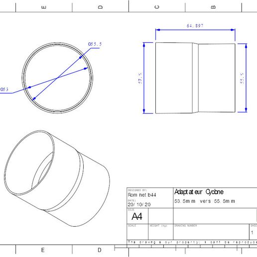 Free STL file 55mm to 53mm cyclone vacuum adapter 🌀 ・3D print design to ...