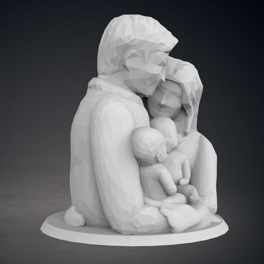STL file LOW POLY STATUE - BLESSED FAMILY TWINS 👪 (OBJ)・3D print design ...