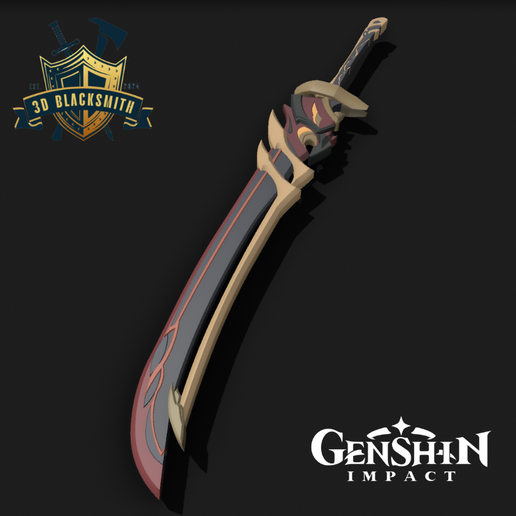 STL file Genshin Impact Red Horn Stone Thresher sword prop ( 1/1 Scale ...