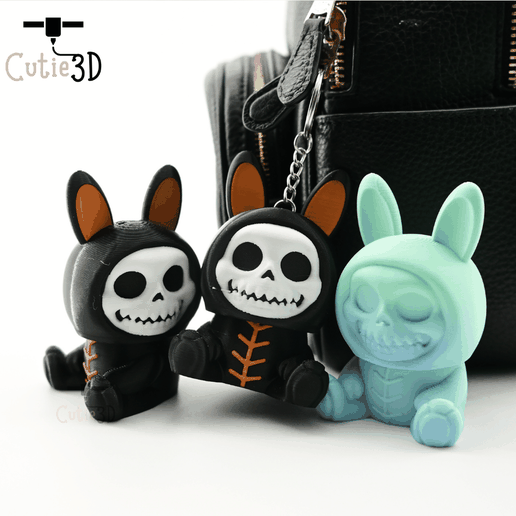 🎃 Halloween Bunny Skeleton Keycap Fidget Clicker Keychain - Cute ...