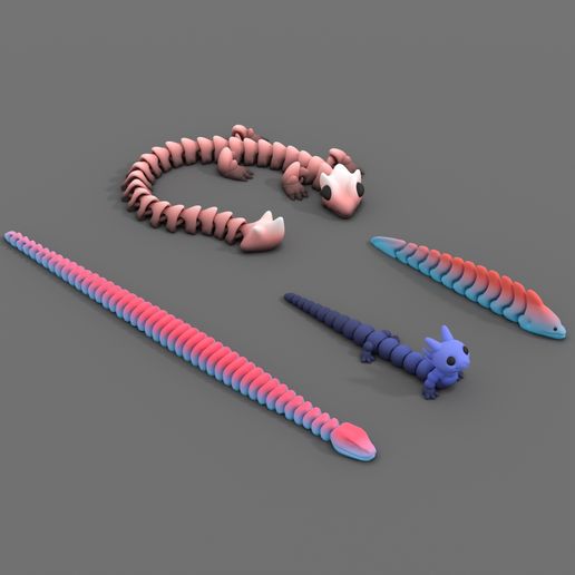 🦎 Flexi Axolotl Gecko Snake STL Set | Cute Articulated Animal Toys | 3D ...