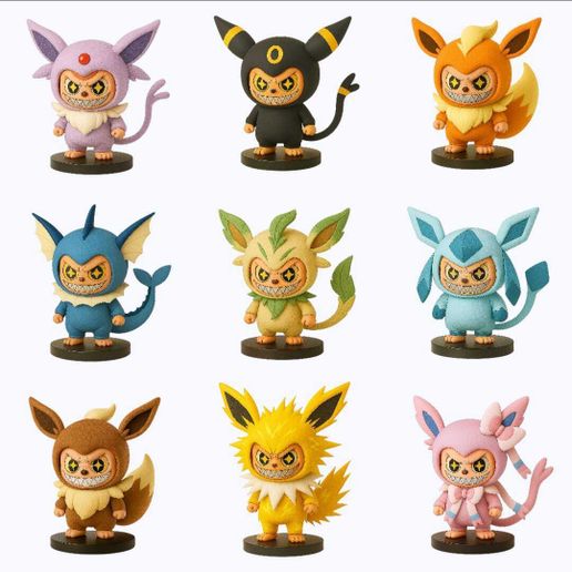 🐉 labubu pokemon eevolutions complete collection x 9・ STL File for 3D printing・Cults