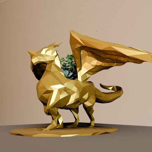 🐉 Dragon low poly geometrical planter pot flower vase 3d print stl file ...