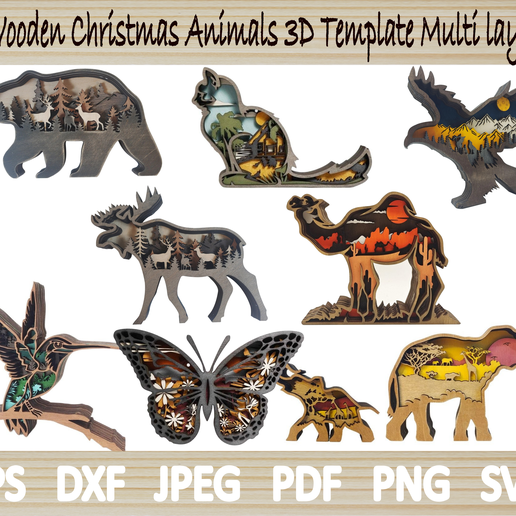 🪵 8 Wooden Animals Ornament Templates・ 3D File for 3D printing and CNC ...