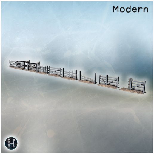 🌍 Series of uneven split rail fence panels and gates set on narrow ...