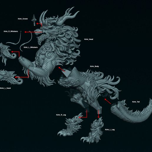 🐉 Kirin Dragon Sculpture・ STL File for 3D printing・Cults