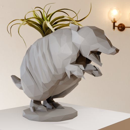 STL file armadillo standing mouth open planter pot flower vase low poly ...