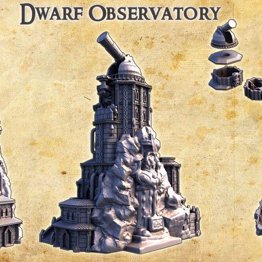 🎲 Dwarf Observatory 28 mm Tabletop Terrain・ STL File for 3D printing・Cults