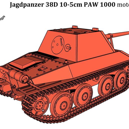 🐾 Jagdpanzer 38D 10.5cm PAW 1000 motor hinten 1-35・ STL File for 3D ...