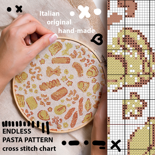 🍝 Endless Pasta Pattern Scheme for Cross stitch, easy pattern, Special ...