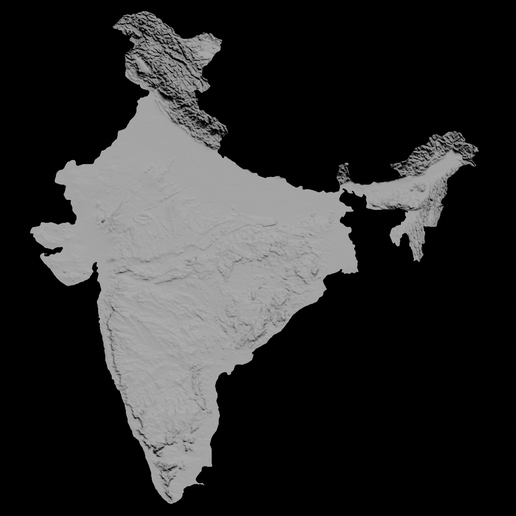 🗺️ Topographic Map of India – 3D Terrain・ 3D File for 3D printing・Cults