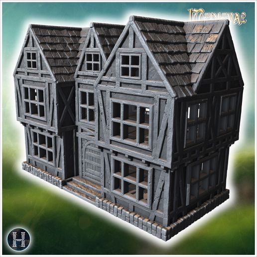 🏠 Two-story half-timbered house with detailed windows, arched doorway ...
