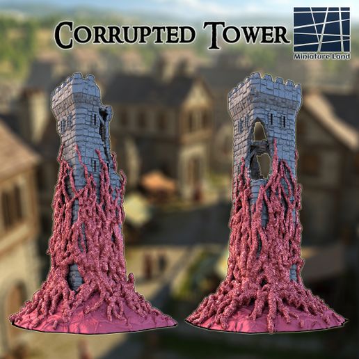 🎲 Corrupted Tower 28 mm Tabletop Terrain・ STL File for 3D printing・Cults
