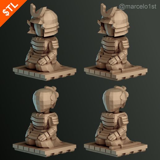 🗡️ Low Poly Samurai Figurine in Seiza Pose - Customizable STL Model・ 3D ...