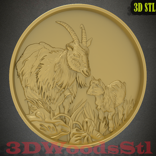 🐐 Goat Family stl,3D stl model relief wall decor, CNC Router Engraver ...