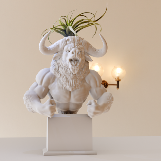 🐂 minotaur bull head bust arms out roaring planter pot flower vase stl ...