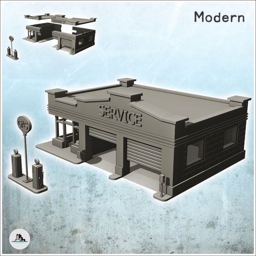 🚉 Modern gas station with garage doors and two gas pumps (22 ...