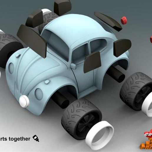 🪲 VW Beetle Comic Car・ STL File for 3D printing・Cults