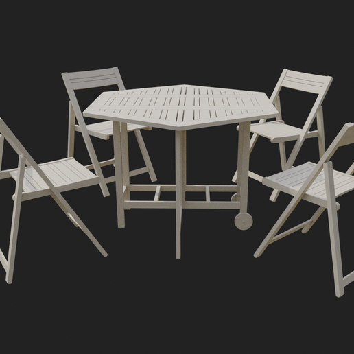 3D file MINIATURE 1:12 5-PIECE WOOD PATIO SET 🪵 ・3D printing design to ...