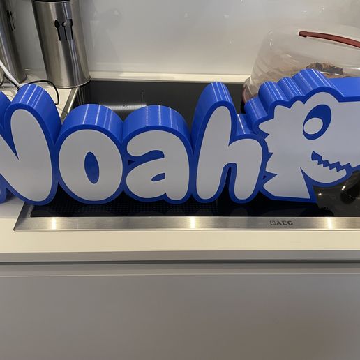 🦖 Luminous Name Noah with Dinosaur Head・ STL File for ・Cults