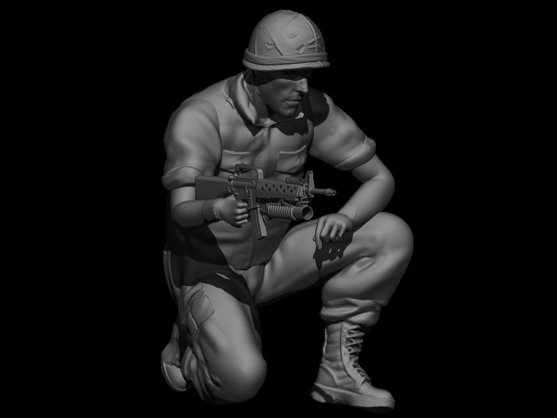 Download STL file SOLDIER CROUCHING WITH M16 • 3D print design ・ Cults