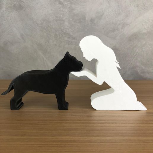 👧 Girl and her American Bully(straight hair) for 3D printer or laser ...