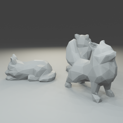 🐕 Low polygon pomeranian spitz 3D print model in three poses:・ STL File ...