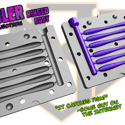 STL file The Ringed Body 4-inch Scribbler 6-Cavity Finesse Worm ...