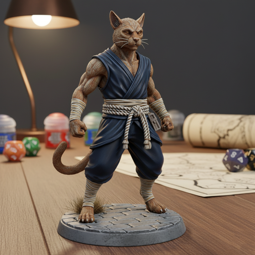🎲 Catfolk / Kenku/Tabaxi Monk Miniature - High-Detail Feline Figure STL ...