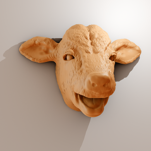 STL file cow calf head wall mount mouth open stl 🐄 ・Template to ...