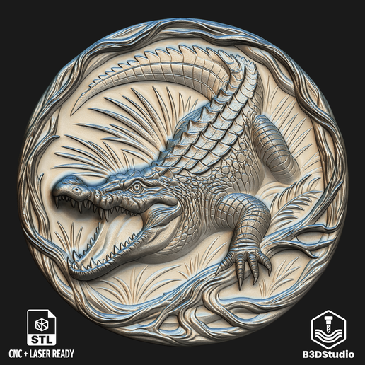 🐊 Alligator Relief for CNC Laser and 3D Print STL File and 4K Grayscale ...
