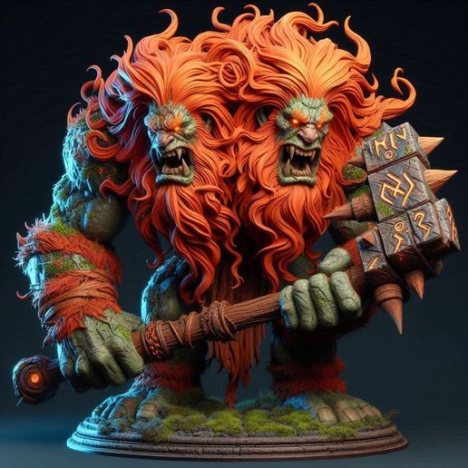 🧌 1483 Two-Headed Roaring Norwegian Troll - 3D-Printed Ivory-Style ...