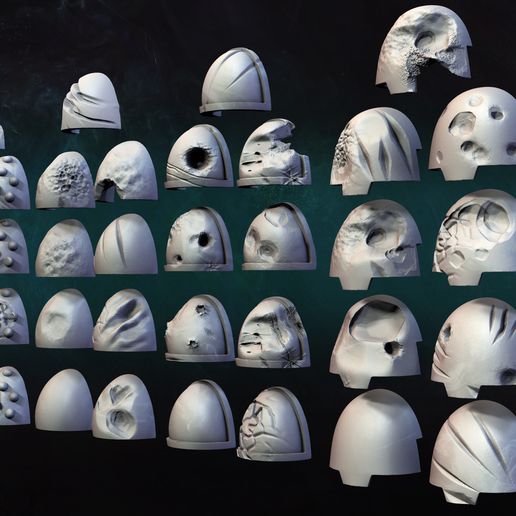 🎲 Battle Damaged Pauldrons・ STL File for 3D printing・Cults