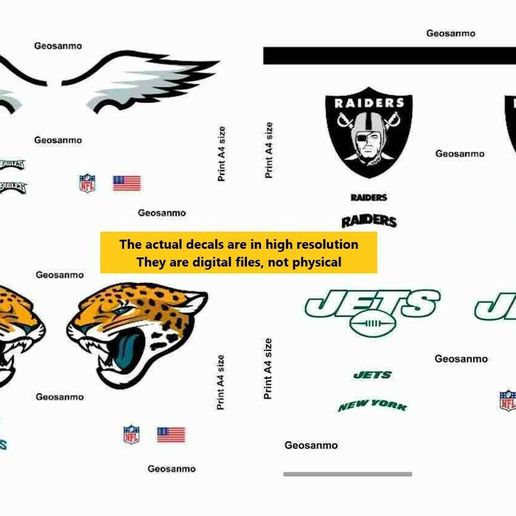 🪖 Printable High Resolution NFL Helmet Decals Pack 2・ 3D File for 3D ...