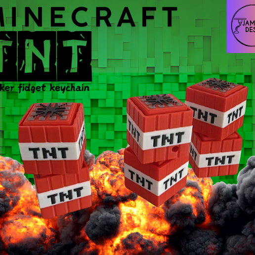 👌 Minecraft TNT Clicker Fidget and Keychain・ 3MF File for 3D printing・Cults