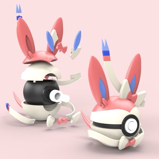 🐉 Sylveon Pokemon Pokeball Splitted・ STL File for 3D printing・Cults
