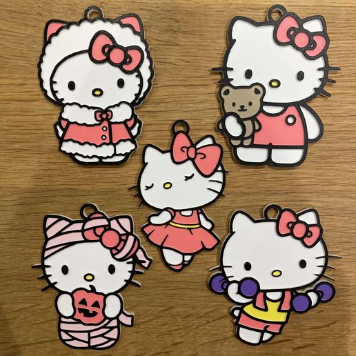 STL file Set of 5 Hello Kitty ornaments 👋 (3MF)・3D print design to ...