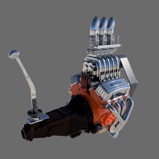 🚗 Cartoon V8 vintage engine・ OBJ File for ・Cults