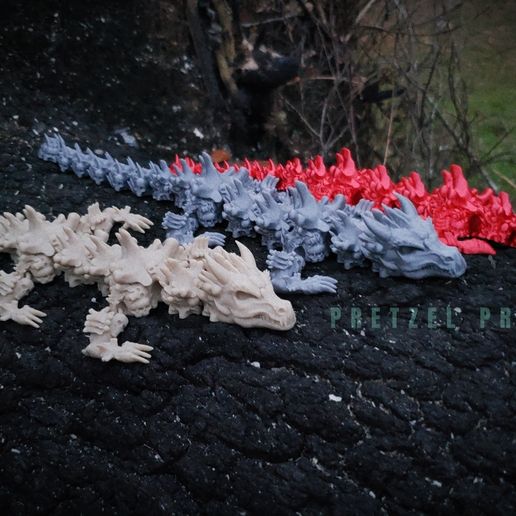 🐉 Doomsday Articulating Dragon, Print in place, flexi skull and bone ...